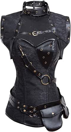 Amazon | [ロフトプラネット] レザーコルセット スチームパンク ロック 編み上げ レディース セクシー コスチューム 3点セット ...