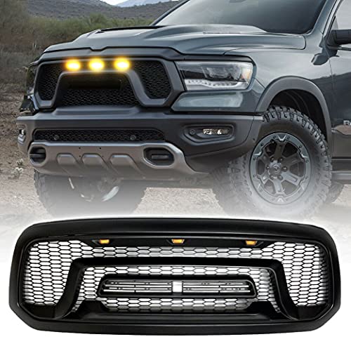 Buy Front Grill Fit For 2013-2018 Ram 1500 Black Rebel Grille With Led ...
