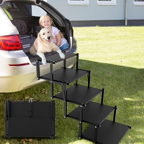 Amazon.com : Extra Wide 5 Steps Dog Stairs for Large Dogs, Foldable ...