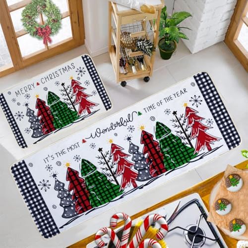 Amazon.com: Pauwer Christmas Kitchen Rug Sets of 3, Farmhouse Tree ...