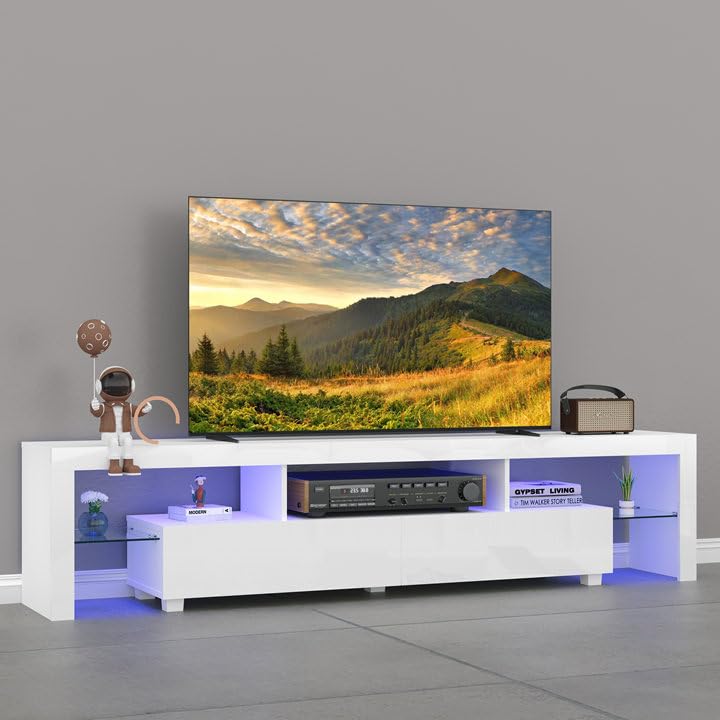 Panana Modern TV Unit for 80 inch TVs, with RGB LED Lights, High Gloss ...