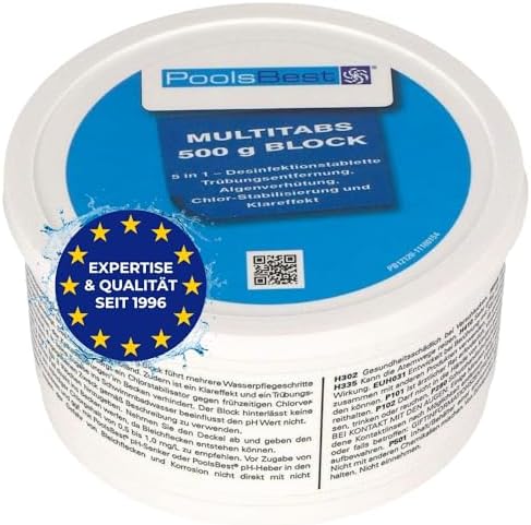 PoolsBest Chlor Multitab Block 5 in 1 I 500g Multitabs Chlortablette für Pool I langsamlöslicher ...