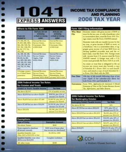 1041 Express Answers: CCH Tax Law Editors: 9780808015505: Amazon.com: Books