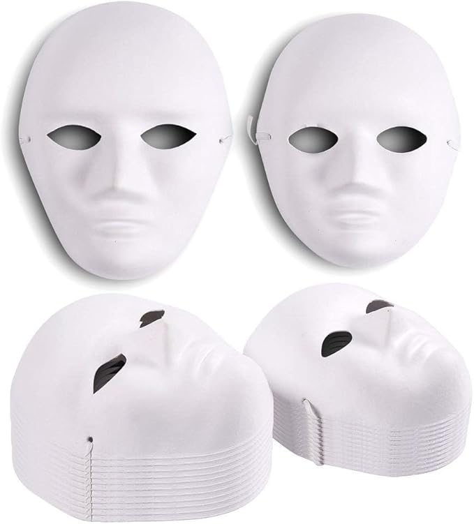 TESIN 24 Pack Paper Mache Masks, DIY Paintable Full Face Mask for ...