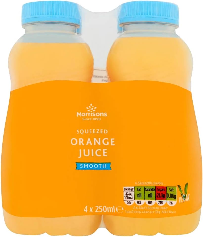 Morrisons Squeezed Orange Juice, 4x250ml : Amazon.co.uk: Grocery