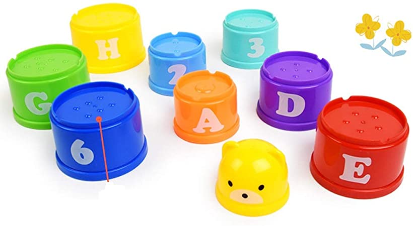 BAOZHONGDA Stacking Cups 9 pieces with letters and numbers, Sound ...
