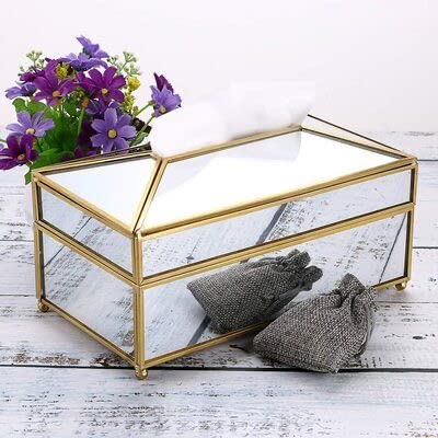 Gold Tissue Holder with Mirror Glass Napkin Holder (Mirror Glass ...