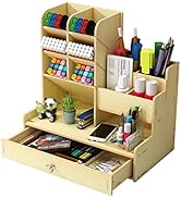 Catekro Desk Organiser Wood, Stationary Organiser with Drawer, Large ...