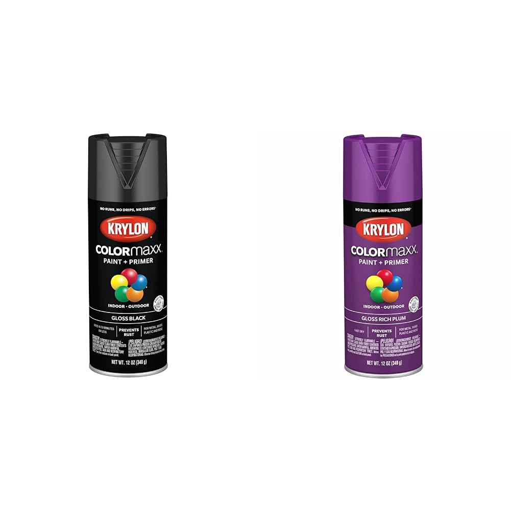 Krylon 12 Oz Gloss Black and Gloss Rich Plum Spray Paint and Primer 2 ...