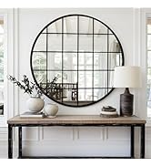 Amazon.com: G-LEAF 48 inch Round Grid Wall Mirror, Black Metal Frame ...