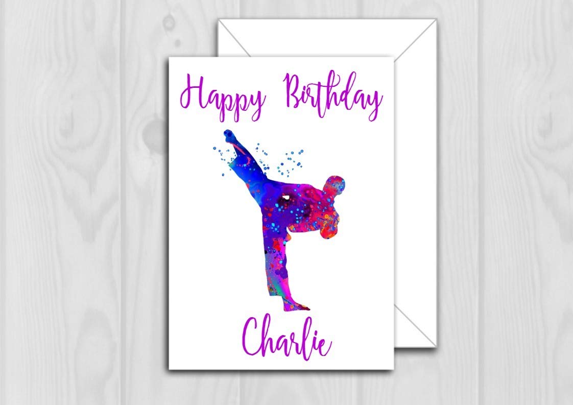 Buy GFC Karate Judo Birthday Card Happy Birthday Watercolour effect ...