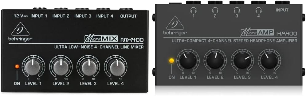 Behringer MICROMIX MX400 Ultra Low-Noise 4-Channel Line Mixer, Black ...