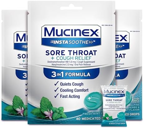 Amazon.com: Mucinex InstaSoothe Sore Throat + Cough Relief Alpine Herbs ...