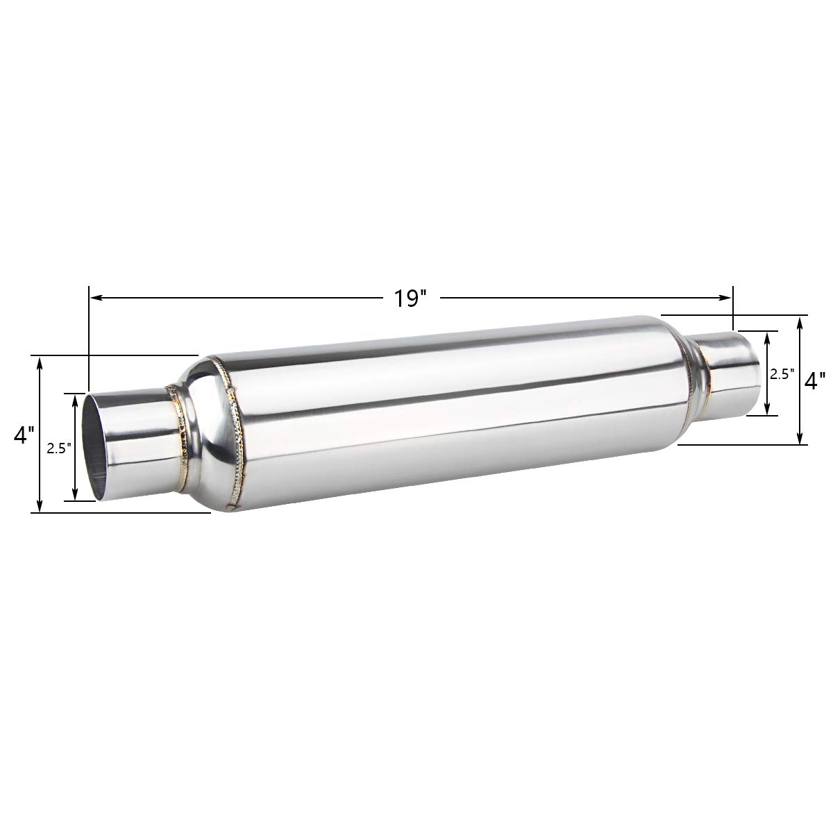 Snapklik.com : LCGP Universal Muffler 2.5" Inlet & Outlet 19 Overall Length