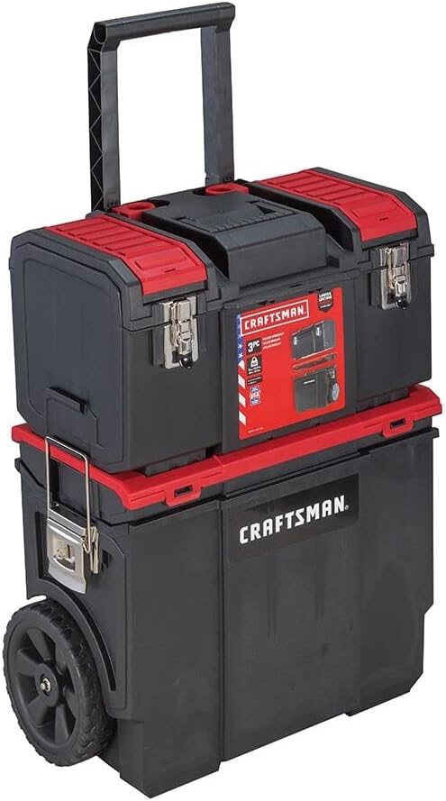 CRAFTSMAN 19-in. 3-in-1 Rolling Tool Box with Wheels, Red, Plastic ...