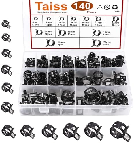Amazon.com: Taiss 140PCS 6-22mm Black Spring Band Hose Clamp Assortment ...