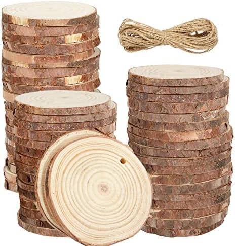 YOUNTHYE 60PCS Wood Slices, 7-8cm Small Wooden Discs with Holes ...