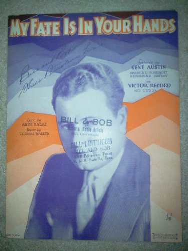 MY FATE IS IN YOUR HANDS ANDY RAZAF 1929 SHEET MUSIC SHEET MUSIC 301 ...