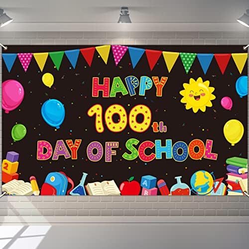 Amazon.com: 100th Day of School Banner Decoration Outdoor Happy 100 ...