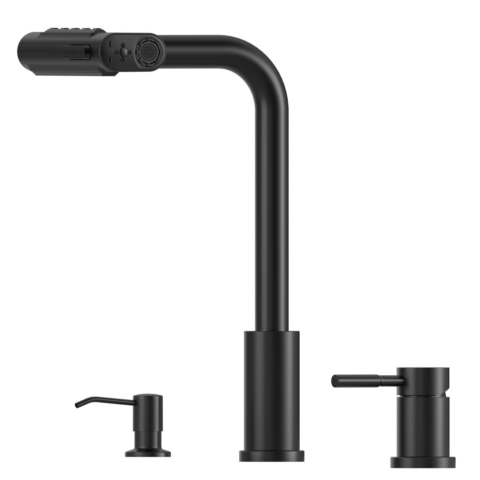 Waterfall 3 Hole Matte Black Kitchen Sink Faucet with Separate Handle ...