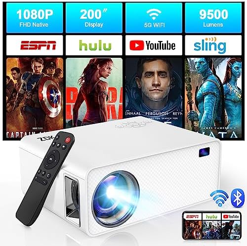 Mini Projector with 5G WiFi and Bluetooth 9500 Lumen, ZDK Native 1080P ...