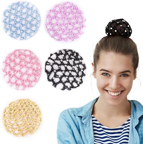 Amazon.com : AUEAR Hair Bun Cover, 5 Pack Handmade Rhinestone Crochet ...