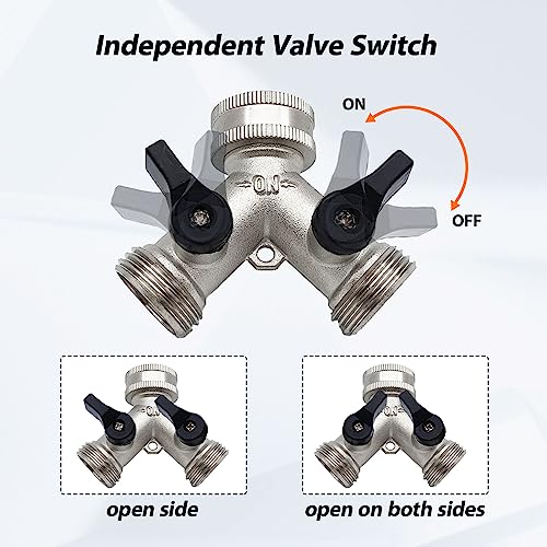 Zueyen 2 Way Y Splitter, 3/4 Inch Nickel Plated Brass Taps, with 2 Hose ...