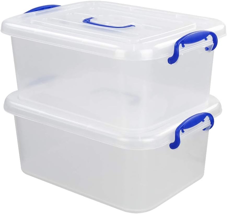Leendines 8 Liter Clear Plastic Storage Box, 2 Packs Latch Storage Box ...