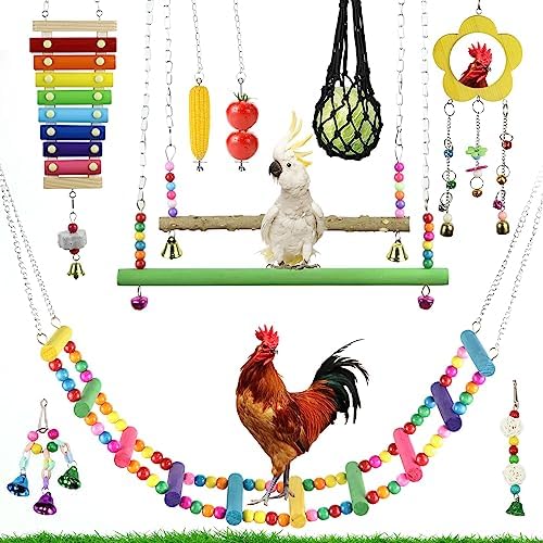 Parrot Toys Set,10 Pack Bird Budgie Toys Hanging Swing Climbing ...