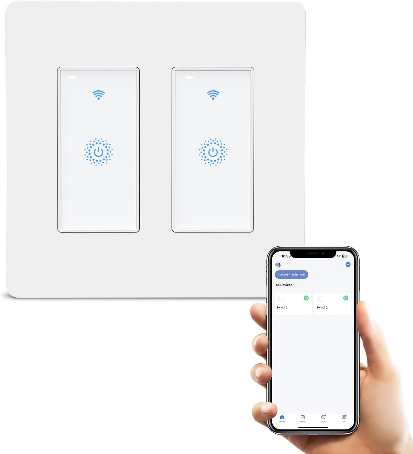 Smart Switch, Smart Light Touch Switch 2 Gang, Double Smart WiFi Light ...