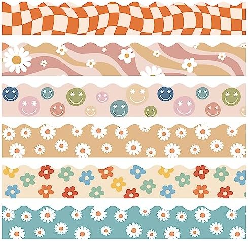 Amazon.com: Whaline 80.4Ft Retro Groovy 70s Bulletin Board Borders Boho ...