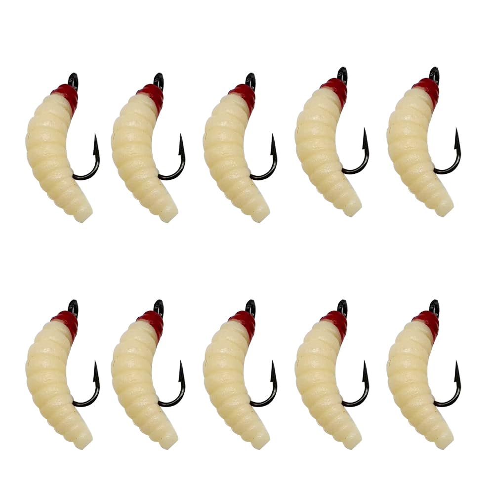 Amazon.com : 30pcs/kit PVC Maggots Fishing Baits Worms with 8# Hooks ...