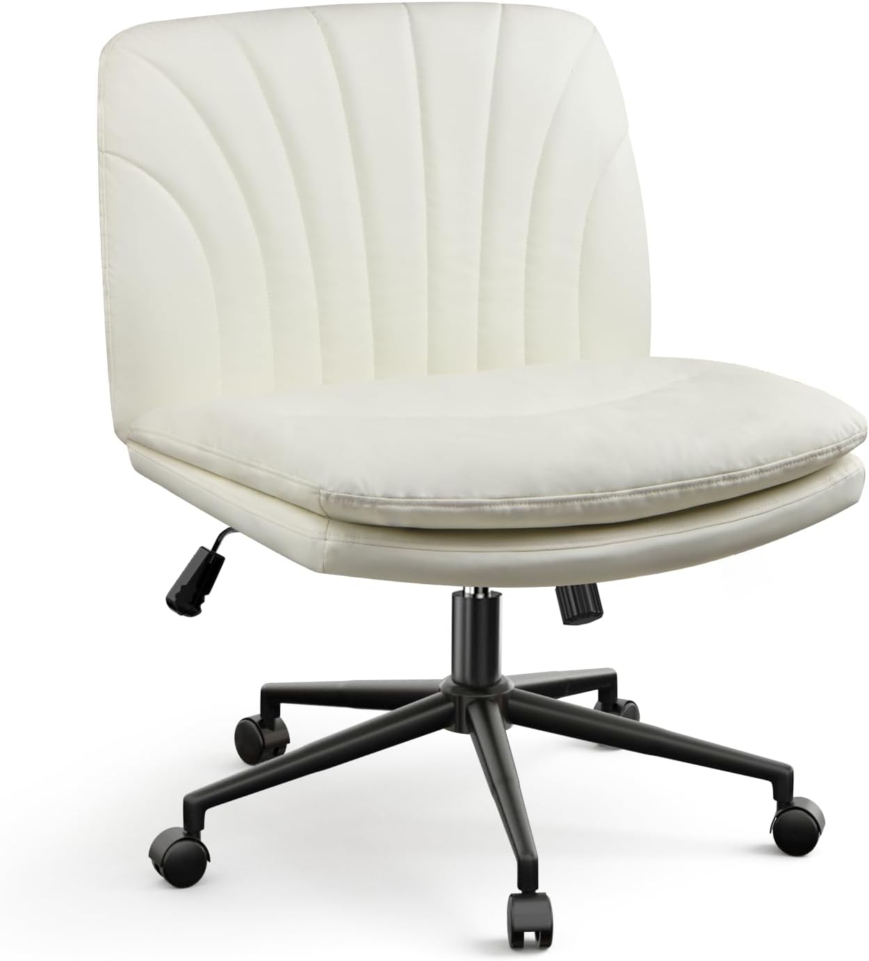 naspaluro Armless Office Chair with Wheels PU Leather Cross-legged Desk ...