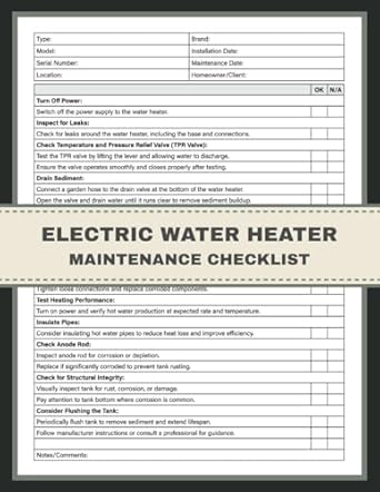 Electric Water Heater Maintenance Checklist: Maintenance Report Guide ...