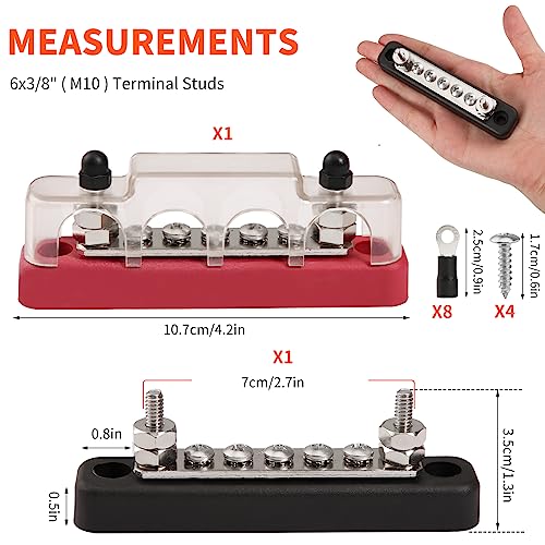 100 Amp Busbar Power Terminal Blocks with 5 x 8/32 Terminals, 2 x 3/16 ...