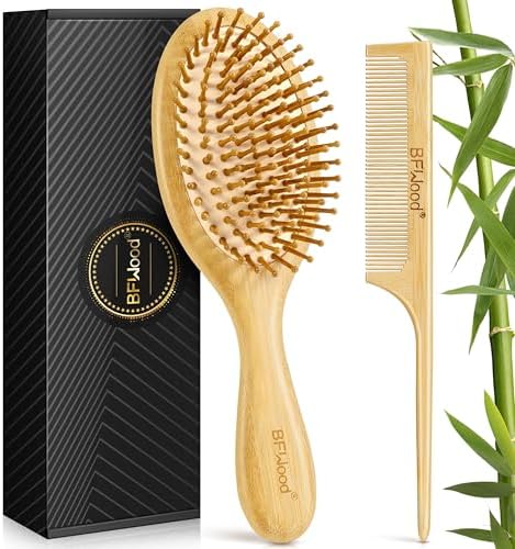 Amazon.com : BFWood Bamboo Hair Brush for Hair Growth, Natural Wooden ...