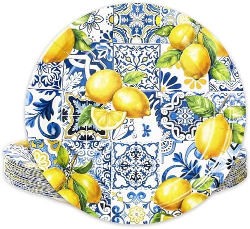 Amazon.com: 100Pcs Capri Lemon Party Plates Supplies Blue Tiles Yellow ...