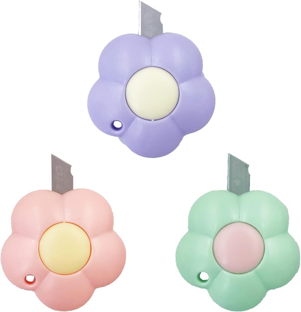 Cute Retractable Box Cutters, 3Pcs Flower Shaped Mini Art Cutter ...