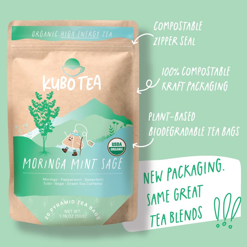 Kubo Tea, Mezcla orgánica de alta energía, alta cafeína, 20 porciones ...