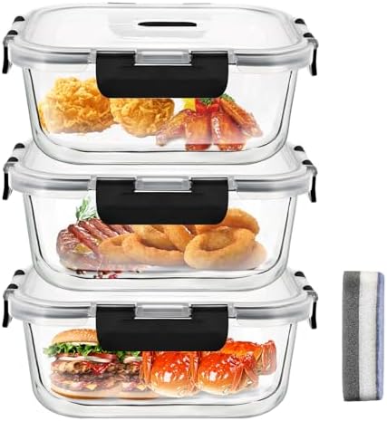 Hcrvvi 3 Pcs 800ml Glass Food Containers With Lids, BPA Free, Glass ...