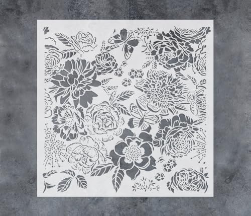 Amazon.com : GSS Designs Peonies Wall Stencil 12x12Inch Floral Stencils ...