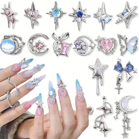 Amazon.com: 16 Styles Cute Moon Star Y2K Nail Charms for Acrylic Nails ...