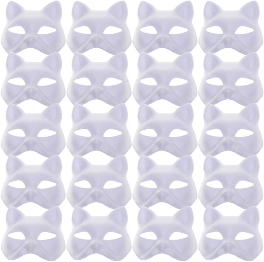 Amazon.com: MAELSTROM 20 件 Therian Masks 白色貓面具 彩繪 Therian 貓面具 狐狸面具 附綁帶 ...