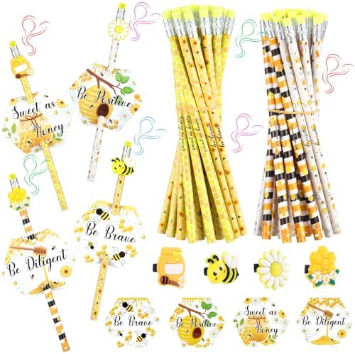 Amazon.com : Motipuns 48 Sets Bee Themed Scented Pencils with Erasers ...