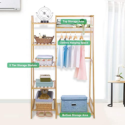 Ufine Bamboo Garment Rack 7-Tier Storage Shelves Clothes Hanging Rack ...