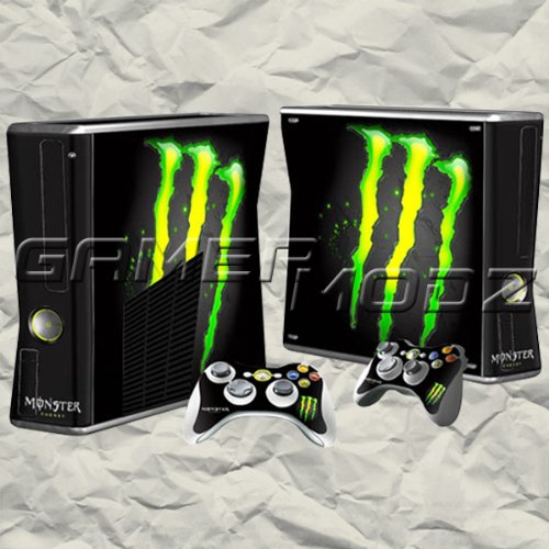 Amazon.com: Monster XBOX 360 Slim Skin Set - Console with 2 Controllers ...