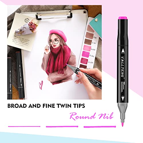 Vallteng 100 Colours Permanent Art Markers Twin Marker Pen Broad Fine ...