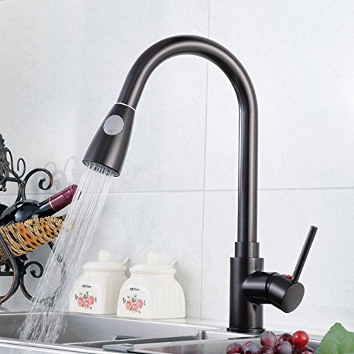 Kitchen faucet hot and cold faucet reddish brown pull faucet sink ...