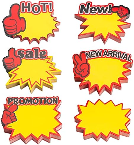 RSXING 300 Pcs Burst Signs Starburst Fluorescent Signs Neon Card ...