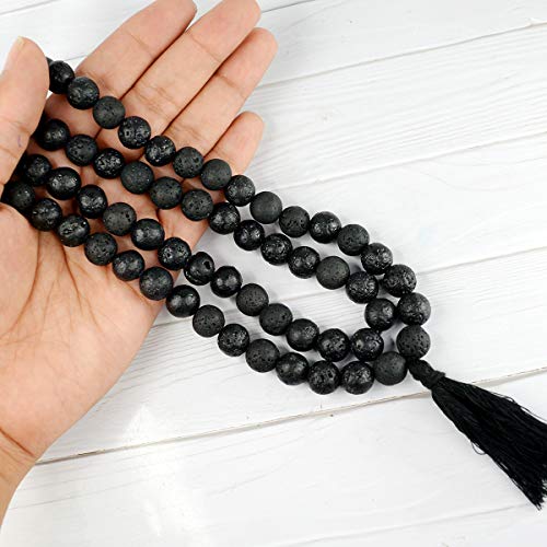 Buy Crystu Natural Lava Mala Crystal Stone 10 mm Round Bead Jap Mala ...
